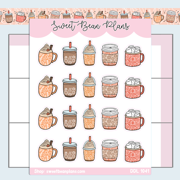PSL Fall Drinks Vinyl Planner Stickers | Ddl 1041 – Sweet Bean Plans