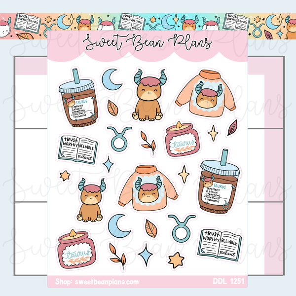 Taurus Doodles Vinyl Planner Stickers | Ddl 1251 – Sweet Bean Plans
