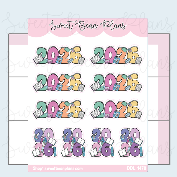 2026 Bookish Doodles Vinyl Planner Stickers | Ddl 1478 – Sweet Bean Plans