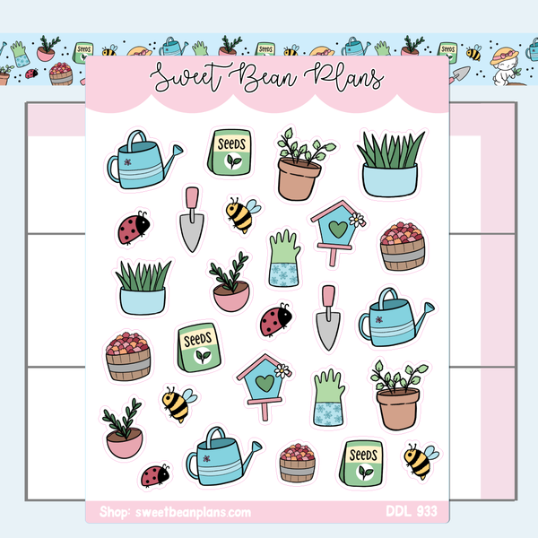 Gardening Doodles Vinyl Planner Stickers | Ddl 933 – Sweet Bean Plans
