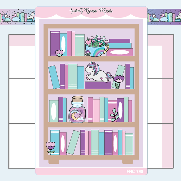 Unicorn Bookshelf Large Vinyl Planner Sticker | Fnc 798 – Sweet Bean Plans