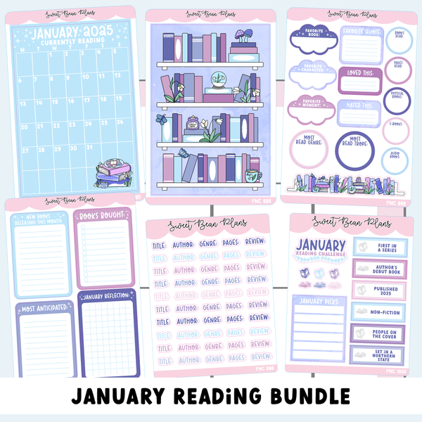 January 2025 READING Journal Bundle (6 Pages) – Sweet Bean Plans