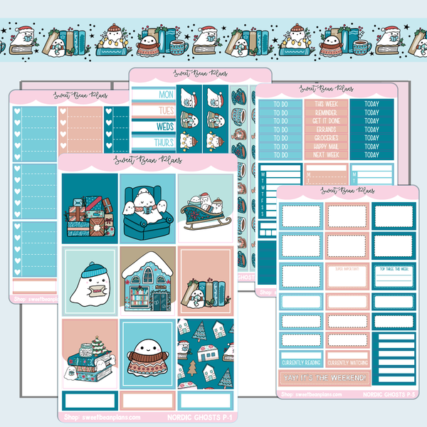 Nordic Xmas Ghosts Weekly Kit Vinyl Planner Stickers – Sweet Bean Plans