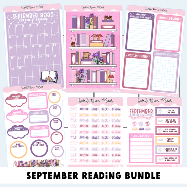 September 2025 READING Journal Bundle (6 Pages) – Sweet Bean Plans