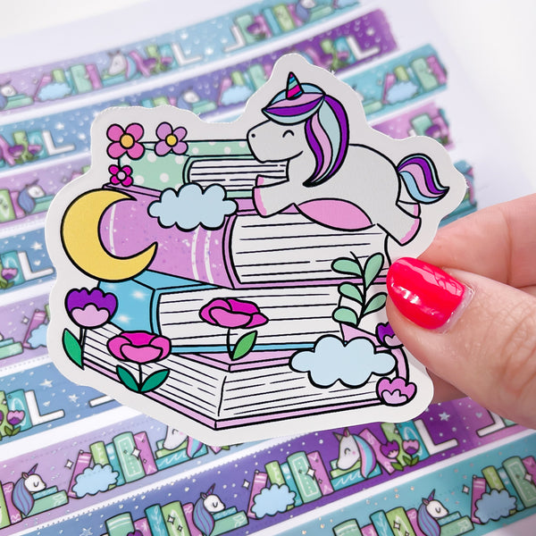 Unicorn Book Stack Vinyl Die Cut Sticker – Sweet Bean Plans