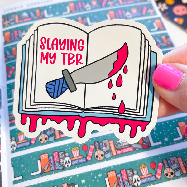 Slaying My TBR Halloween Vinyl Die Cut Sticker – Sweet Bean Plans