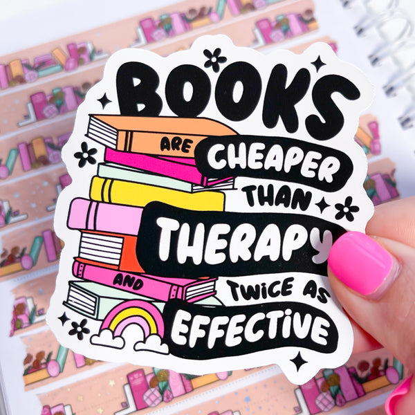 Books Cheaper Than Therapy Vinyl Die Cut Sticker – Sweet Bean Plans