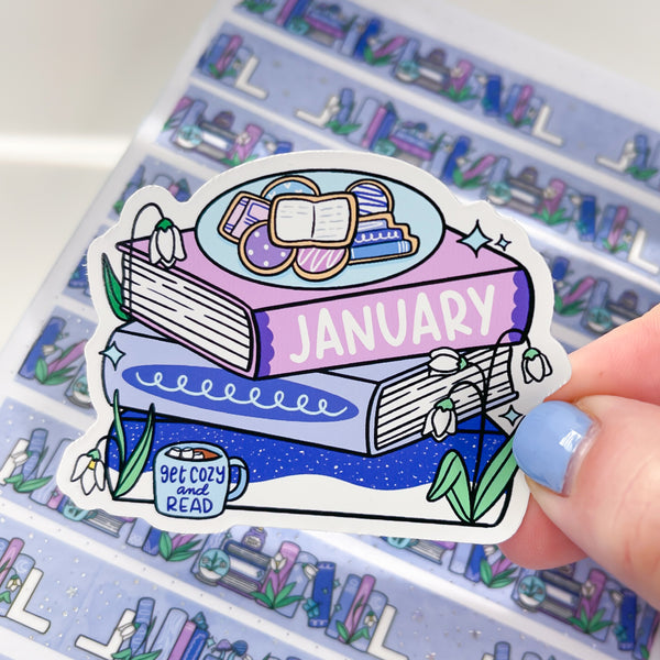January Book Stack 2025 Vinyl Die Cut Sticker – Sweet Bean Plans