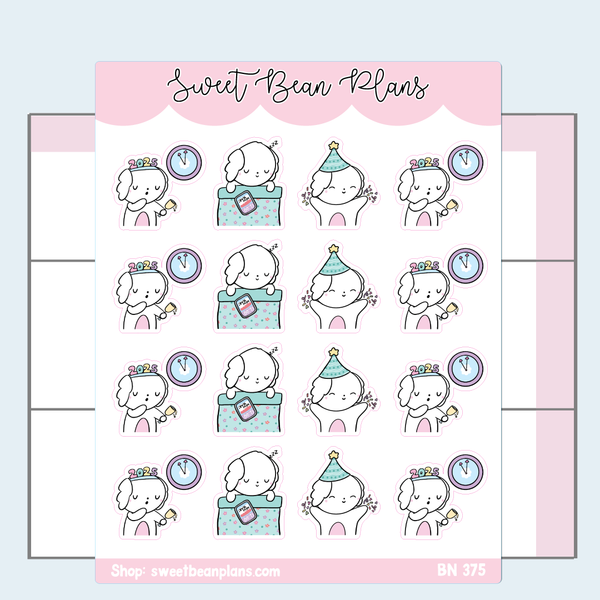 New Year Bean Vinyl Planner Stickers | Bn 375 – Sweet Bean Plans