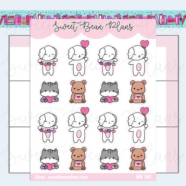 Valentine Bean + Friends Vinyl Planner Stickers | Bn 393 – Sweet Bean Plans