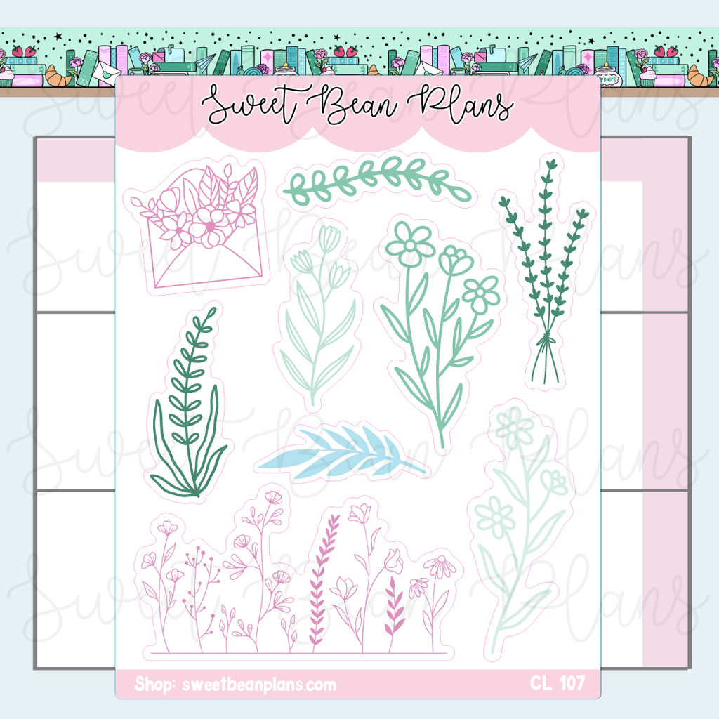 CLEAR February 2026 Floral Planner Stickers | Cl 107 – Sweet Bean Plans