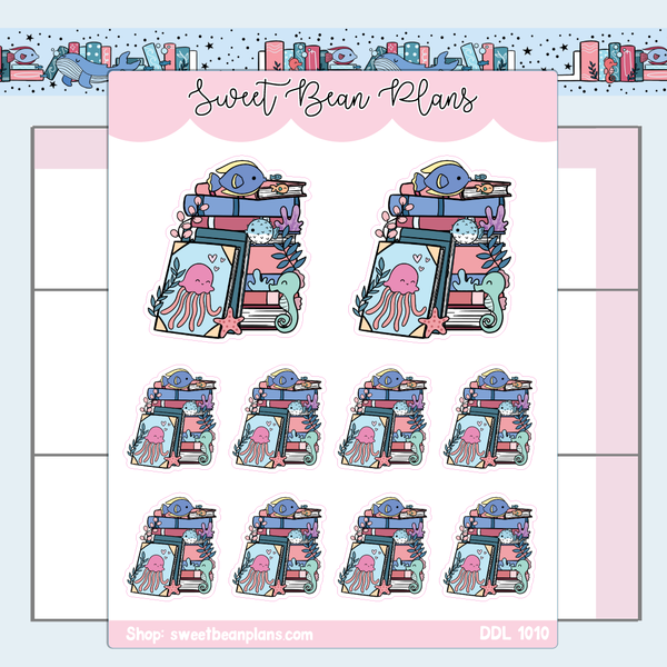 Sea Book Stack Vinyl Planner Stickers | Ddl 1010 – Sweet Bean Plans