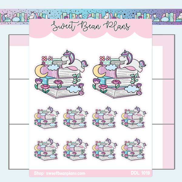 Unicorn Book Stack Vinyl Planner Stickers | Ddl 1019 – Sweet Bean Plans