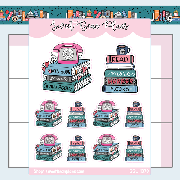 Horror Book Stacks Vinyl Planner Stickers | Ddl 1070 – Sweet Bean Plans