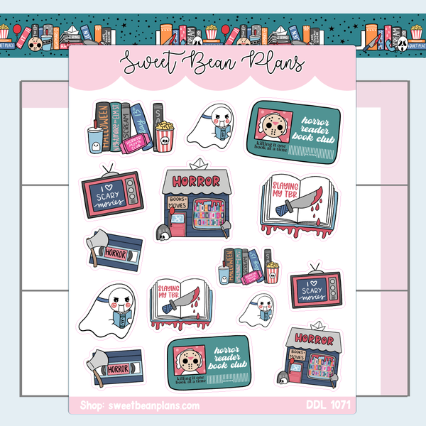 Horror Bookish Doodles Vinyl Planner Stickers | Ddl 1071 – Sweet Bean Plans