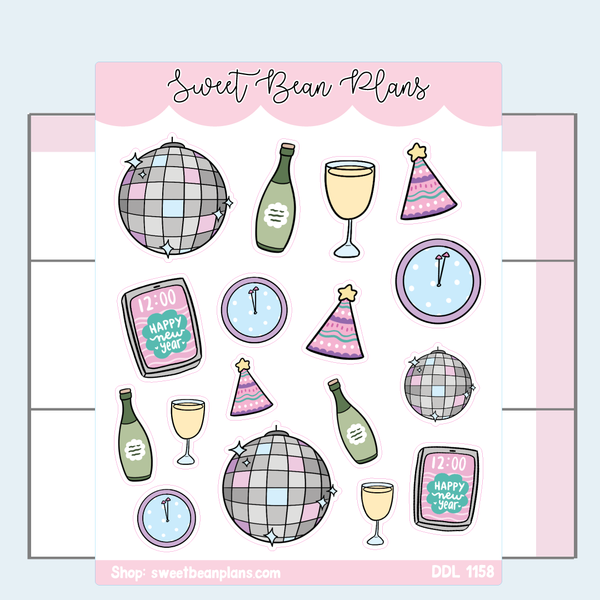 New Year Doodles Vinyl Planner Stickers | Ddl 1158 – Sweet Bean Plans