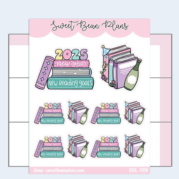 New Year Book Stack Vinyl Planner Stickers | Ddl 1159 – Sweet Bean Plans