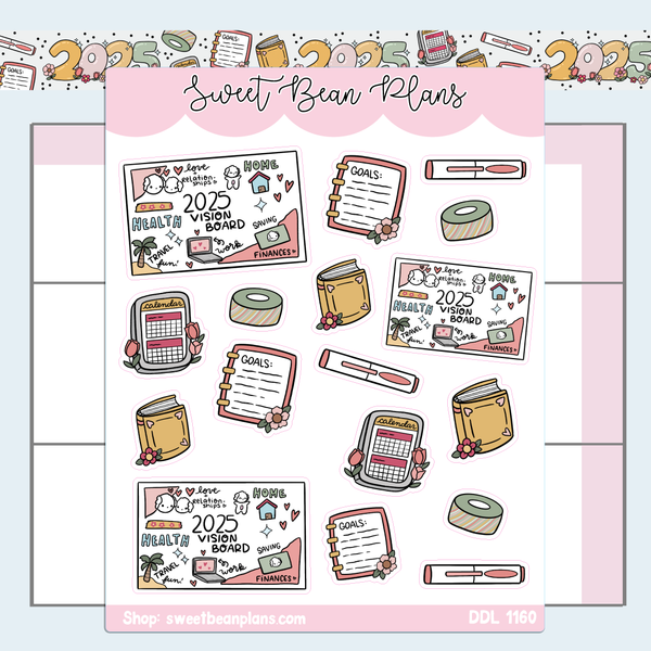 Vision Board Doodles Vinyl Planner Stickers | Ddl 1160 – Sweet Bean Plans