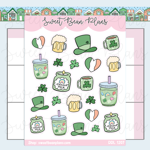 St. Patrick's Doodles Vinyl Planner Stickers | Ddl 1207 – Sweet Bean Plans
