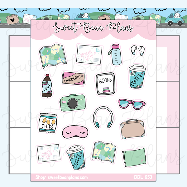 Road Trip Essentials Vinyl Planner Stickers | Ddl 653 – Sweet Bean Plans