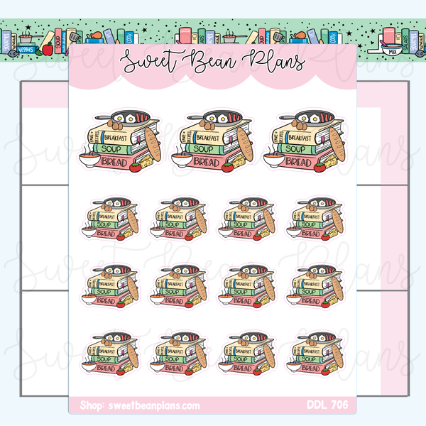 Savory Cookbook Book Stack Vinyl Planner Stickers | Ddl 706 – Sweet ...