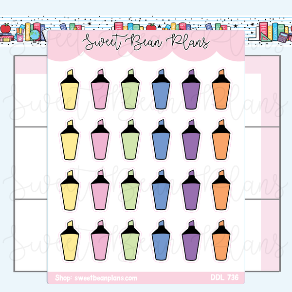 Highlighter Doodles Vinyl Planner Stickers | Ddl 736 – Sweet Bean Plans