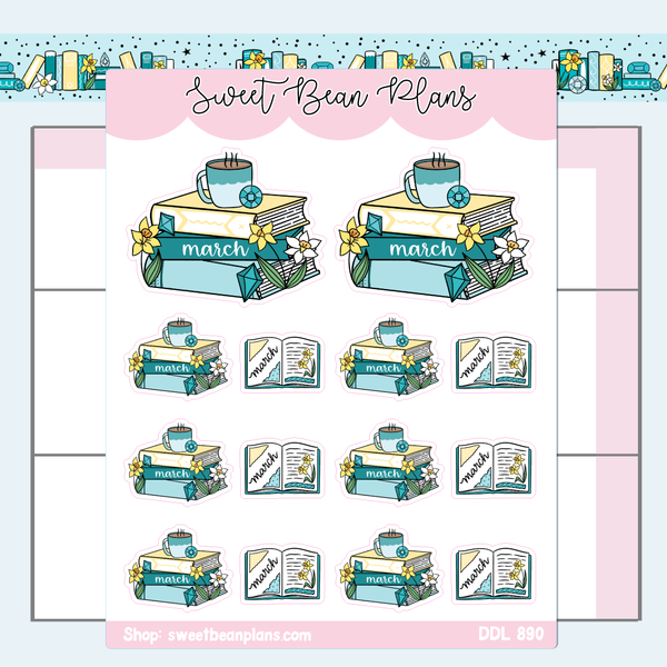 March 2024 Book Stack Vinyl Planner Stickers | Ddl 890 – Sweet Bean Plans