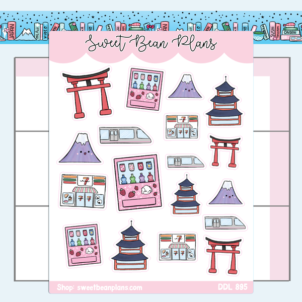 Japanese Doodles Vinyl Planner Stickers | Ddl 895 – Sweet Bean Plans
