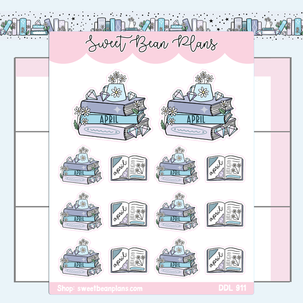 April 2024 Book Stack Vinyl Planner Stickers | Ddl 911 – Sweet Bean Plans