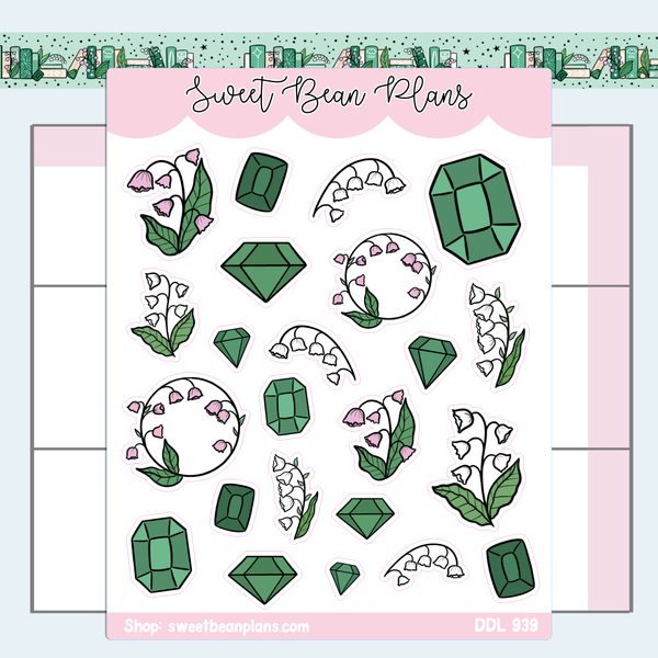 May Gemstone and Floral Doodles Vinyl Planner Stickers | Ddl 939 ...