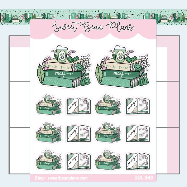 May 2024 Book Stack Vinyl Planner Stickers | Ddl 940 – Sweet Bean Plans