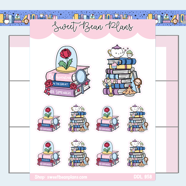 Belle's Book Stack Vinyl Planner Stickers | Ddl 958 – Sweet Bean Plans