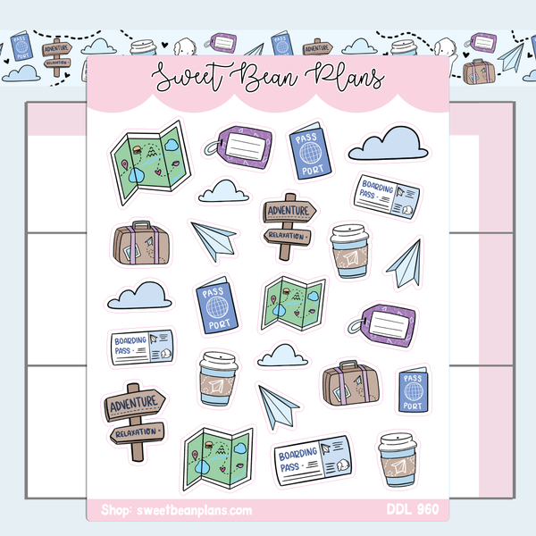 Traveling Doodles Vinyl Planner Stickers | Ddl 960 – Sweet Bean Plans