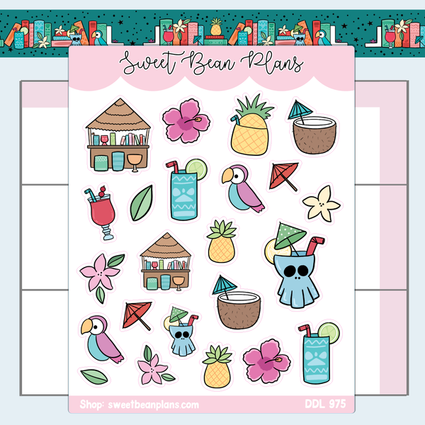 Tiki Doodles Vinyl Planner Stickers | Ddl 975 – Sweet Bean Plans