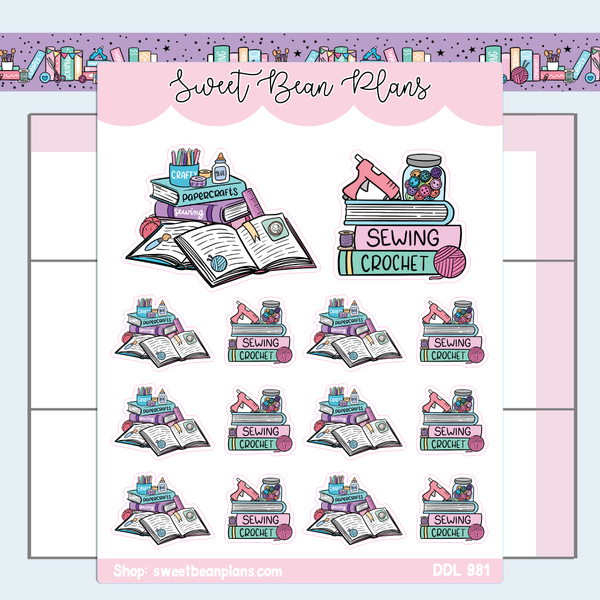 Crafty Book Stack Vinyl Planner Stickers | Ddl 981 – Sweet Bean Plans