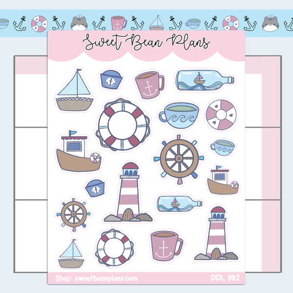 Nautical Doodles Vinyl Planner Stickers | Ddl 992 – Sweet Bean Plans
