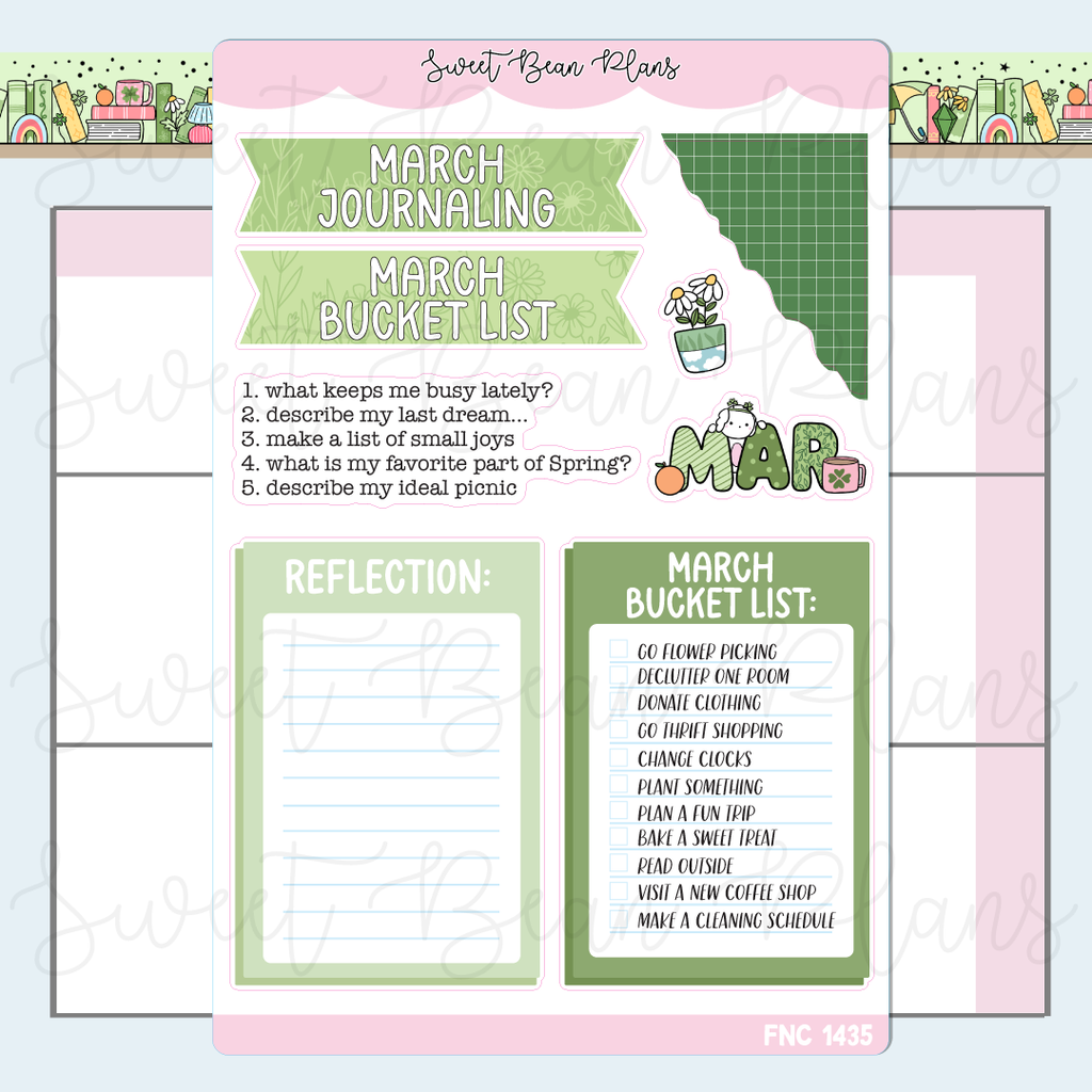 March 2026 Journal Prompts Stickers | Fnc 1435 – Sweet Bean Plans
