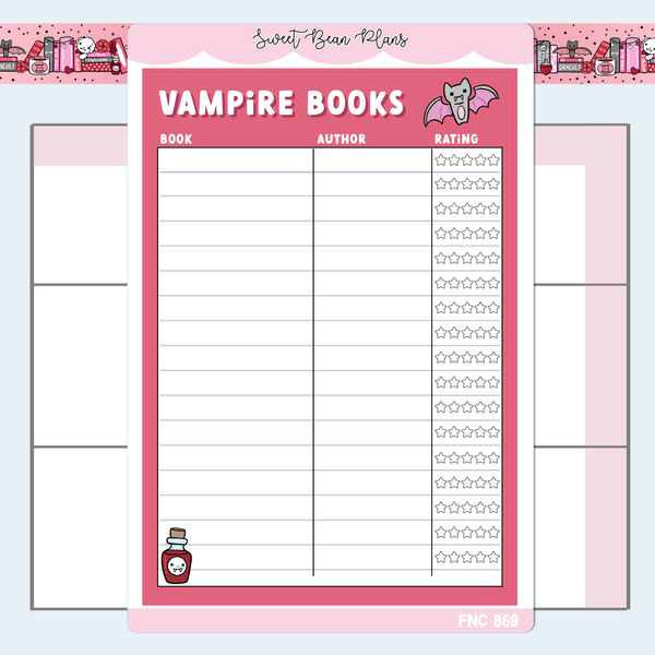 Vampire Book Tracker Large Vinyl Planner Sticker | Fnc 869 – Sweet Bean ...