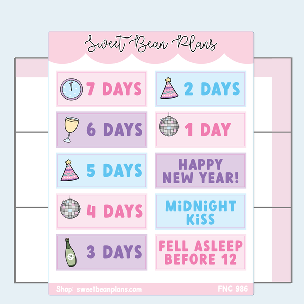 New Year Countdown Vinyl Planner Stickers | Fnc 986 – Sweet Bean Plans