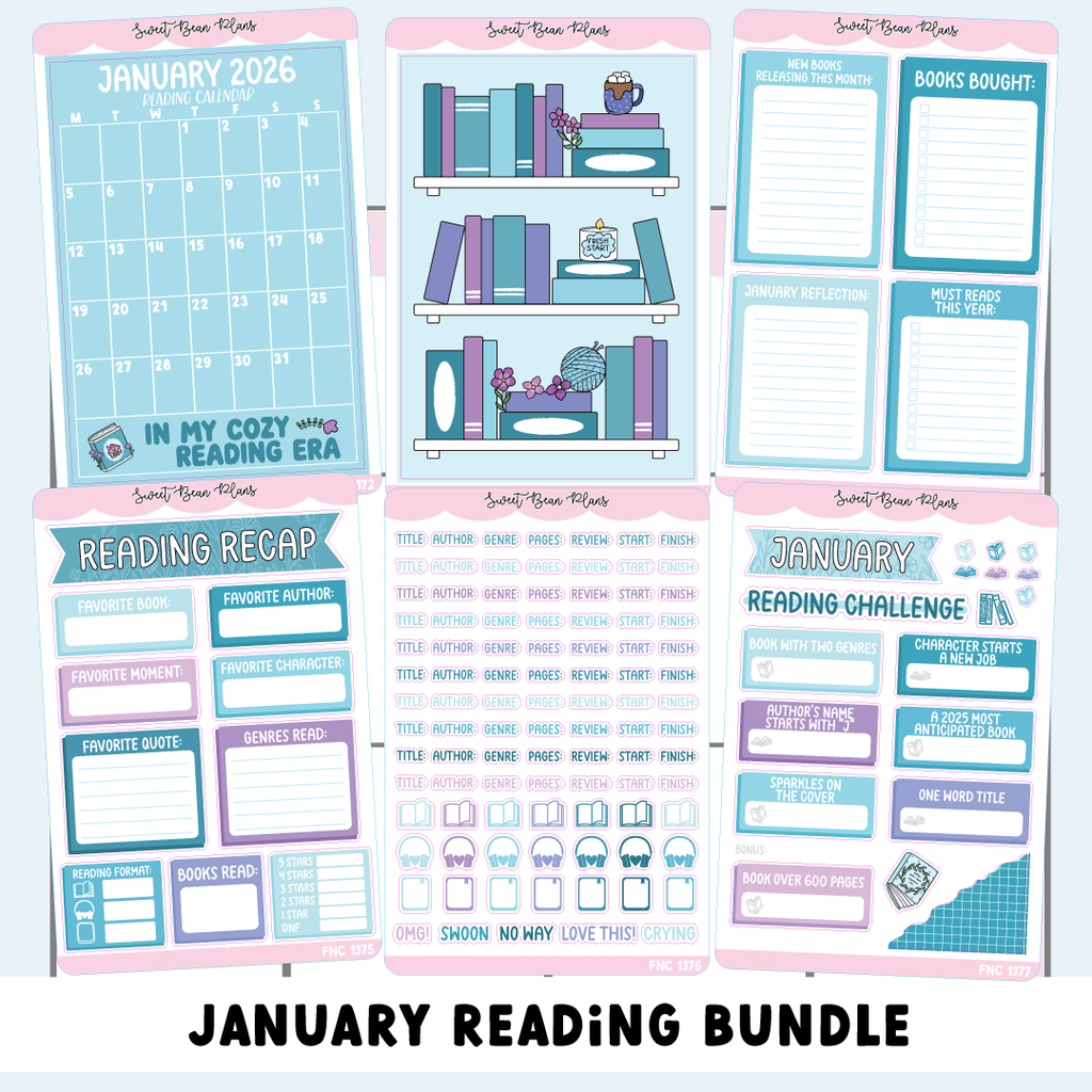 January 2026 READING Journal Bundle (6 Pages) – Sweet Bean Plans