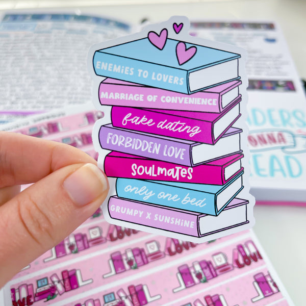 Romance Trope Book Stack Premium Vinyl Die Cut – Sweet Bean Plans