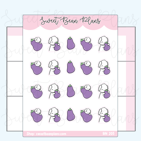 Eggplant Beans Vinyl Planner Stickers | Bn 205 – Sweet Bean Plans