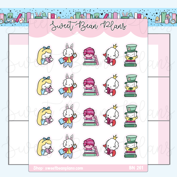 Alice Reading Bean Vinyl Planner Stickers | Bn 261 – Sweet Bean Plans