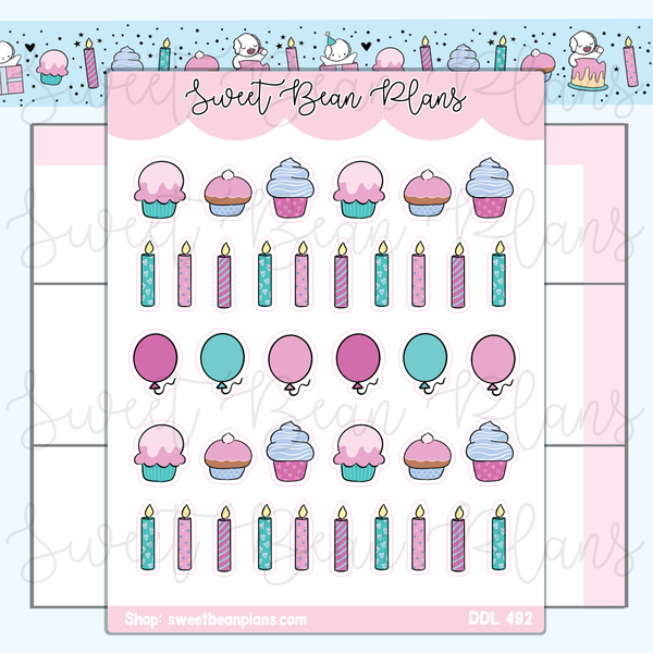 Birthday Doodles Vinyl Planner Stickers | Ddl 492 – Sweet Bean Plans