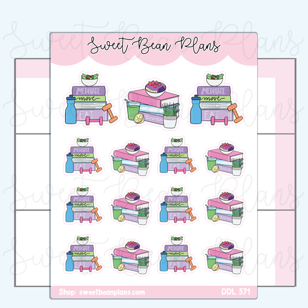Fitness Book Stack Vinyl Planner Stickers | Ddl 571 – Sweet Bean Plans