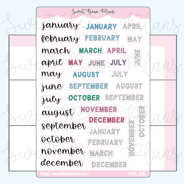 Monthly Lettering Vinyl Planner Sticker | Fnc 235 – Sweet Bean Plans