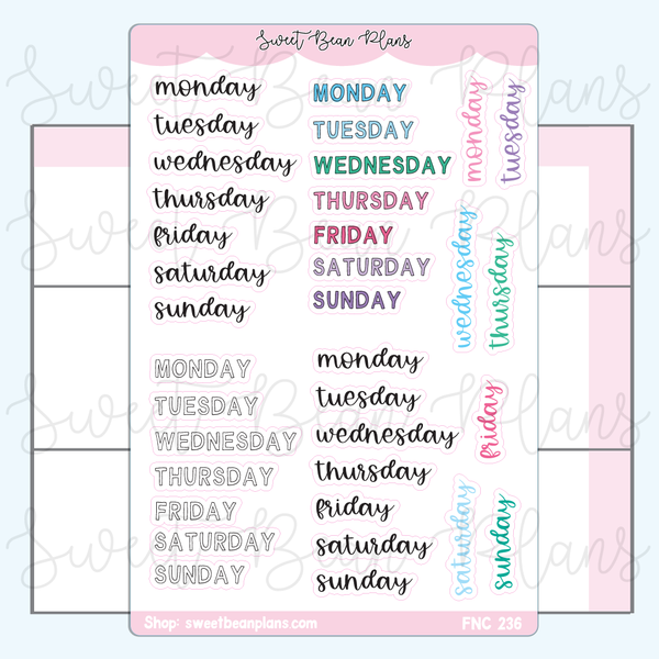 Weekly Lettering Vinyl Planner Sticker | Fnc 236 – Sweet Bean Plans