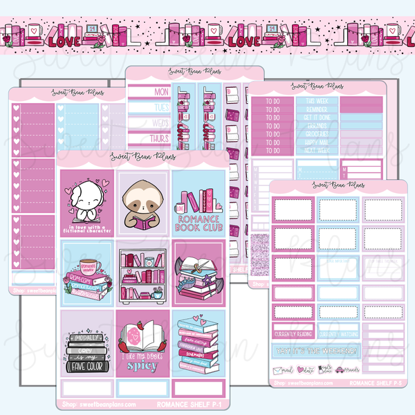 Romance Bookshelf Weekly Kit Vinyl Planner Stickers – Sweet Bean Plans